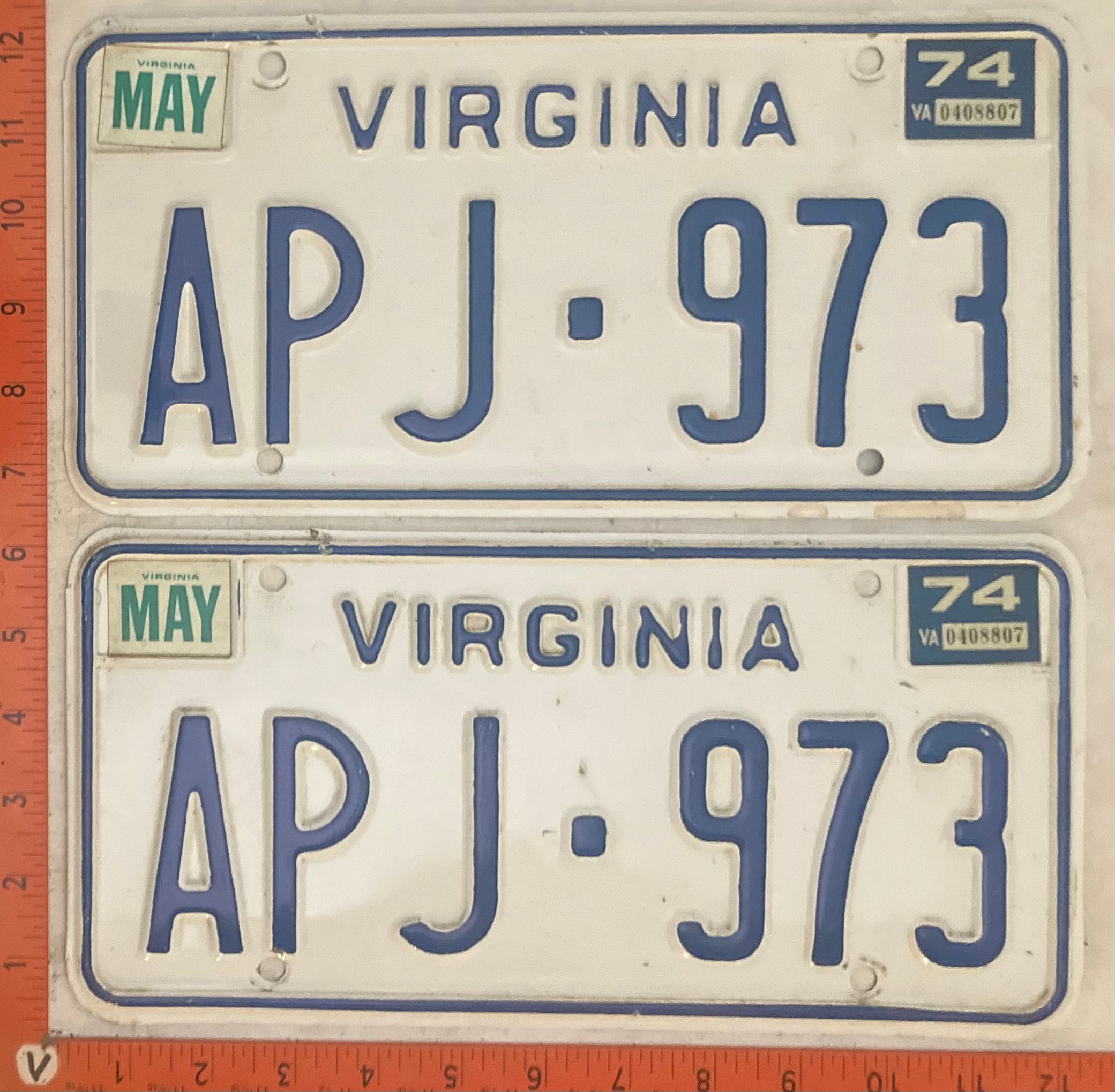 1974 Virginia #APJ-973 Passenger License Plate (Pair) – LicensePl8s.com