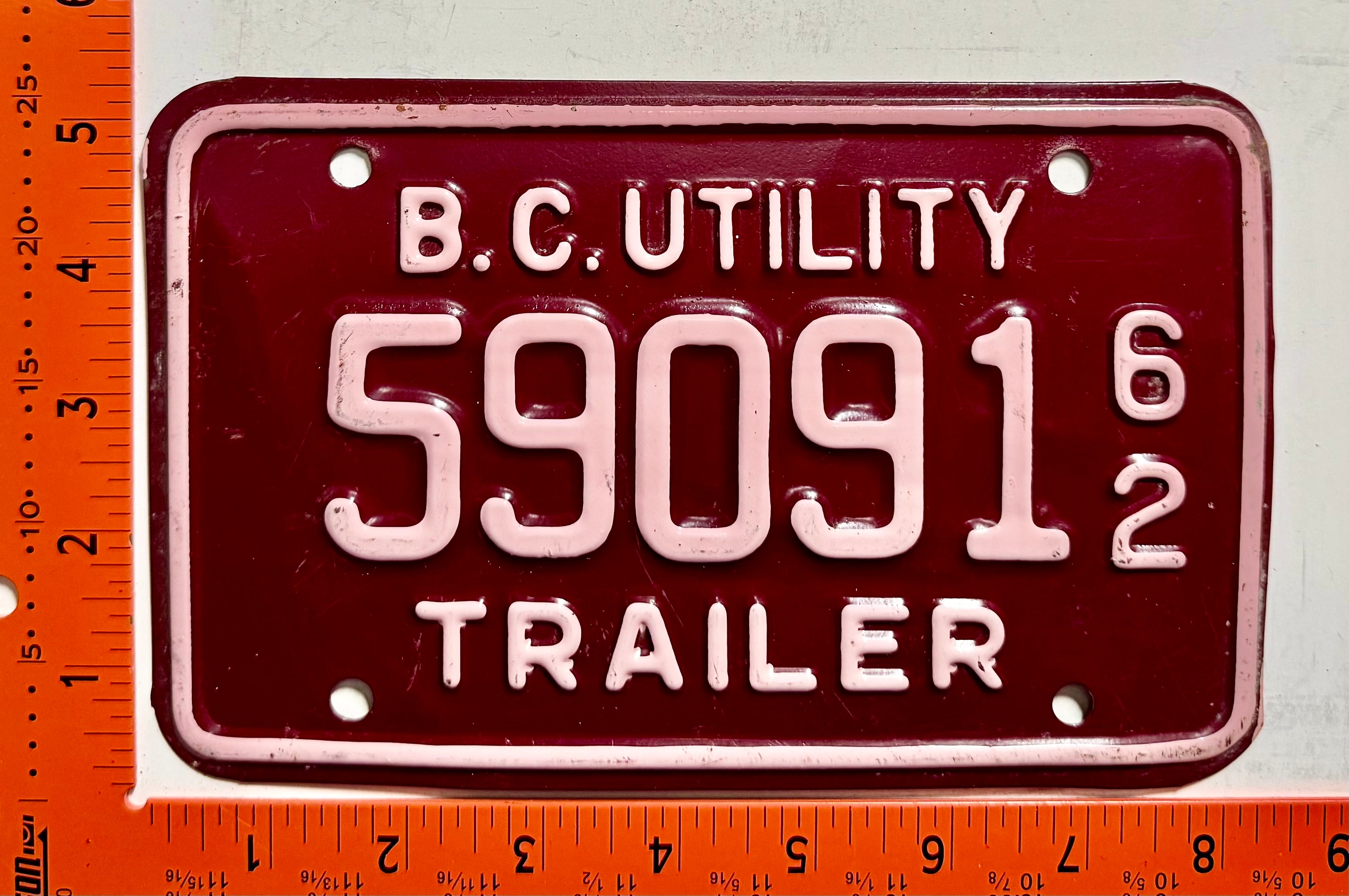 1962 British Columbia #59091 Utility Trailer License Plate ...