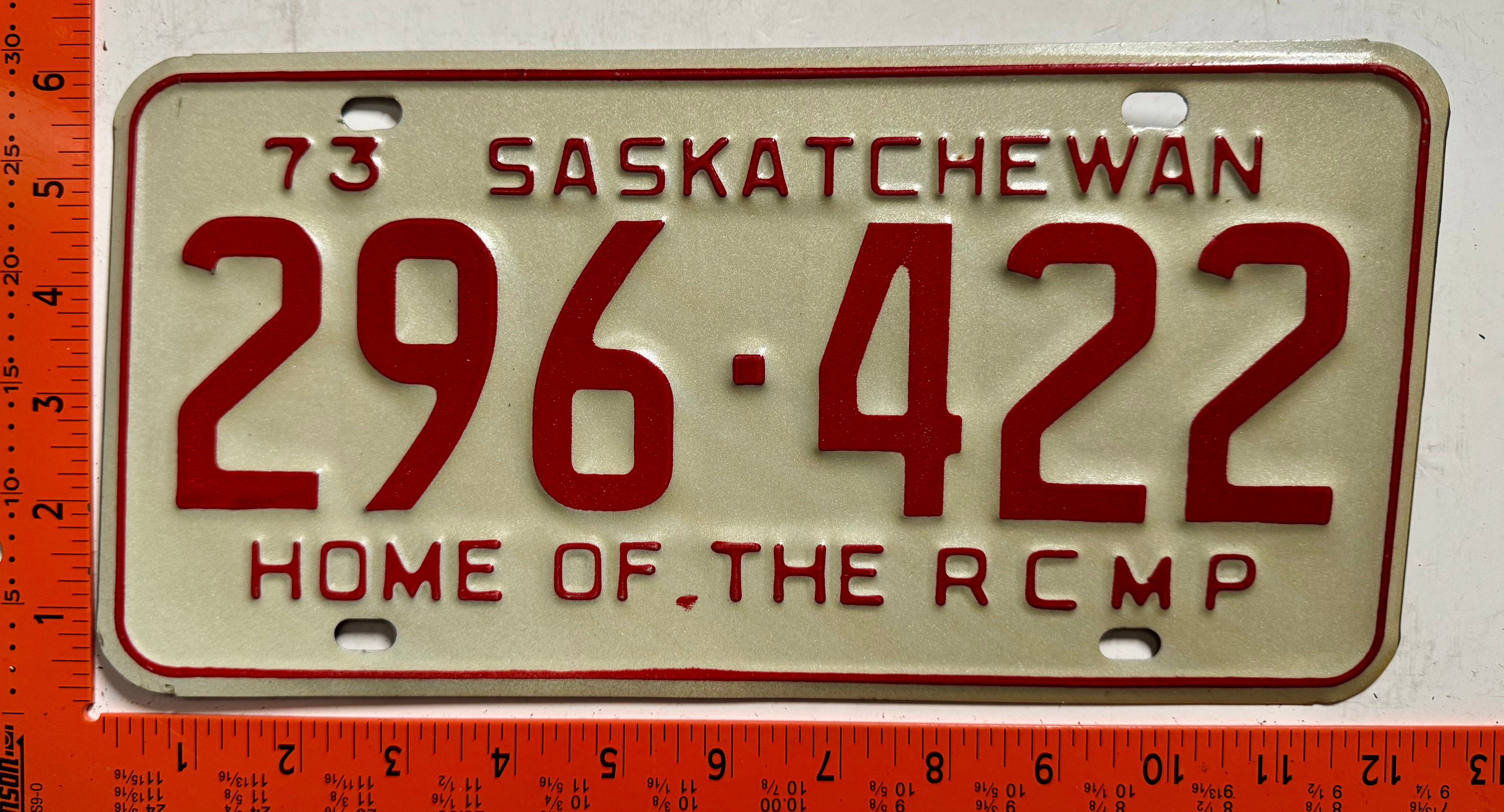 1973 Saskatchewan #296-422 Passenger License Plate – LicensePl8s.com